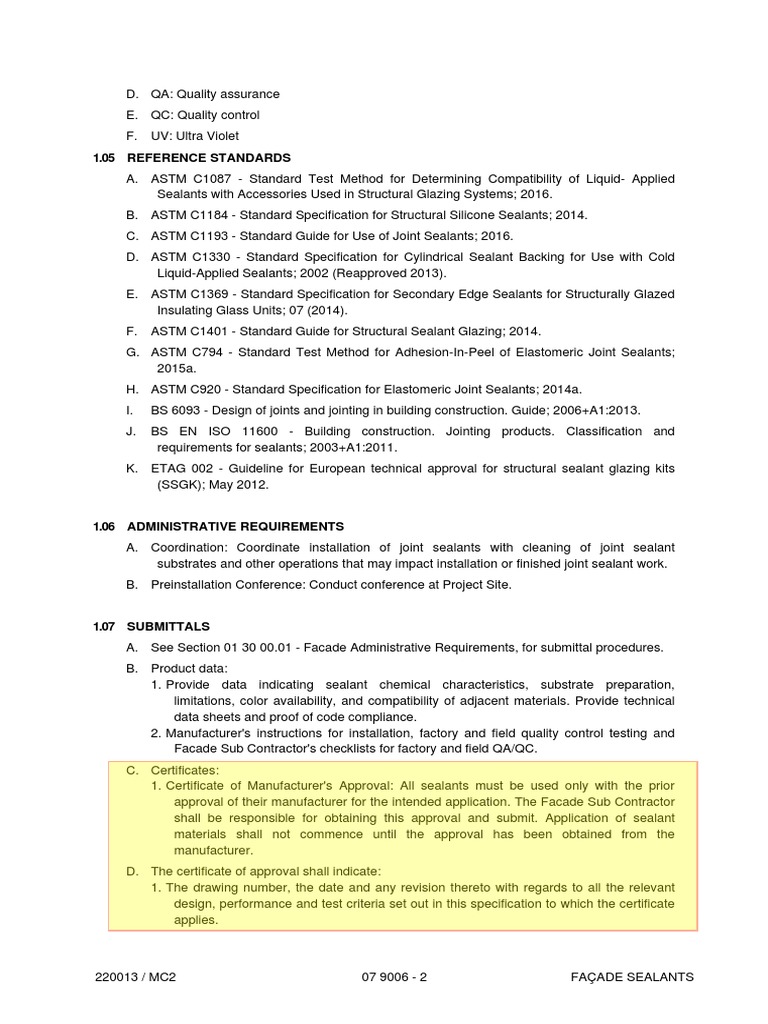 Façade Sealants | PDF | Specification (Technical Standard) | Adhesive