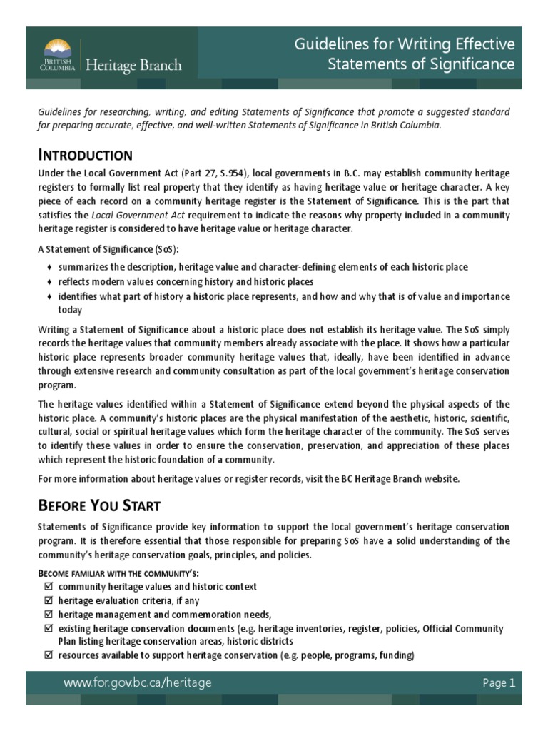 Writing Effective Statements of Significance | PDF | Historic ...