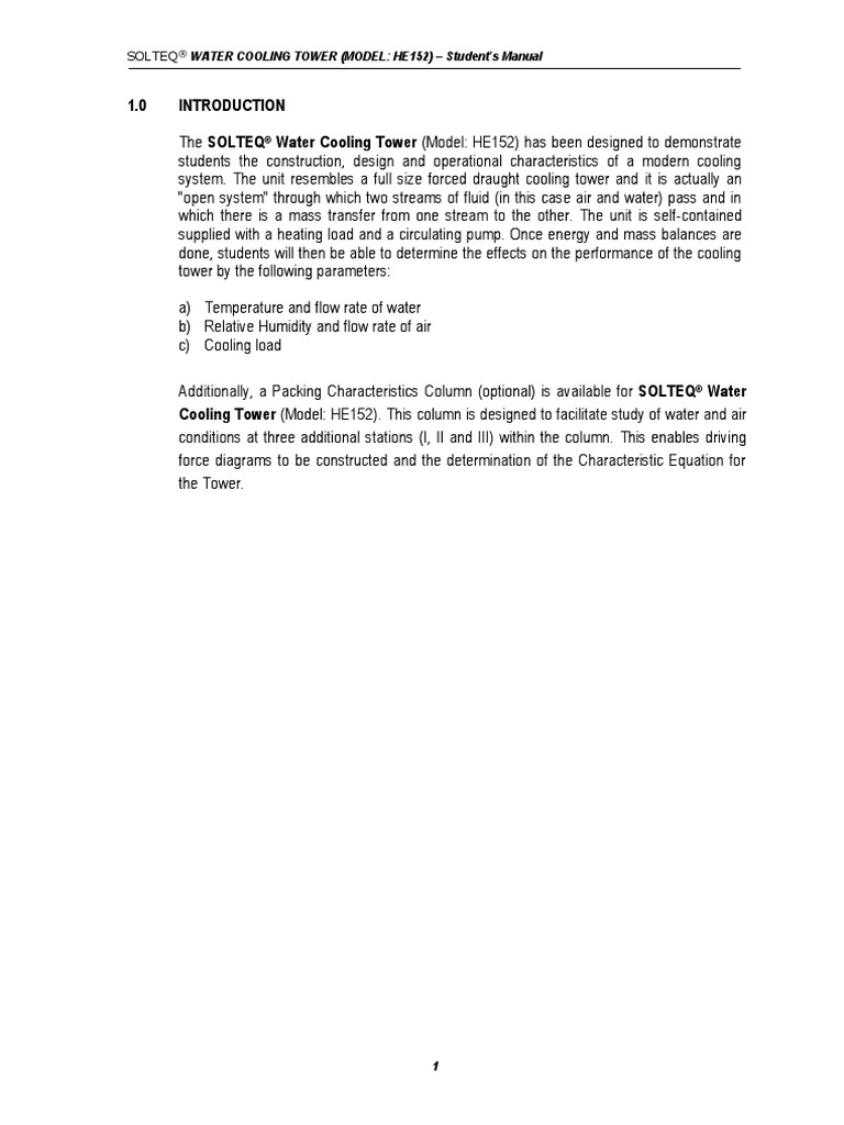 Cooling Tower Exp 2 Students' Manual | PDF | Humidity | Atmosphere Of Earth