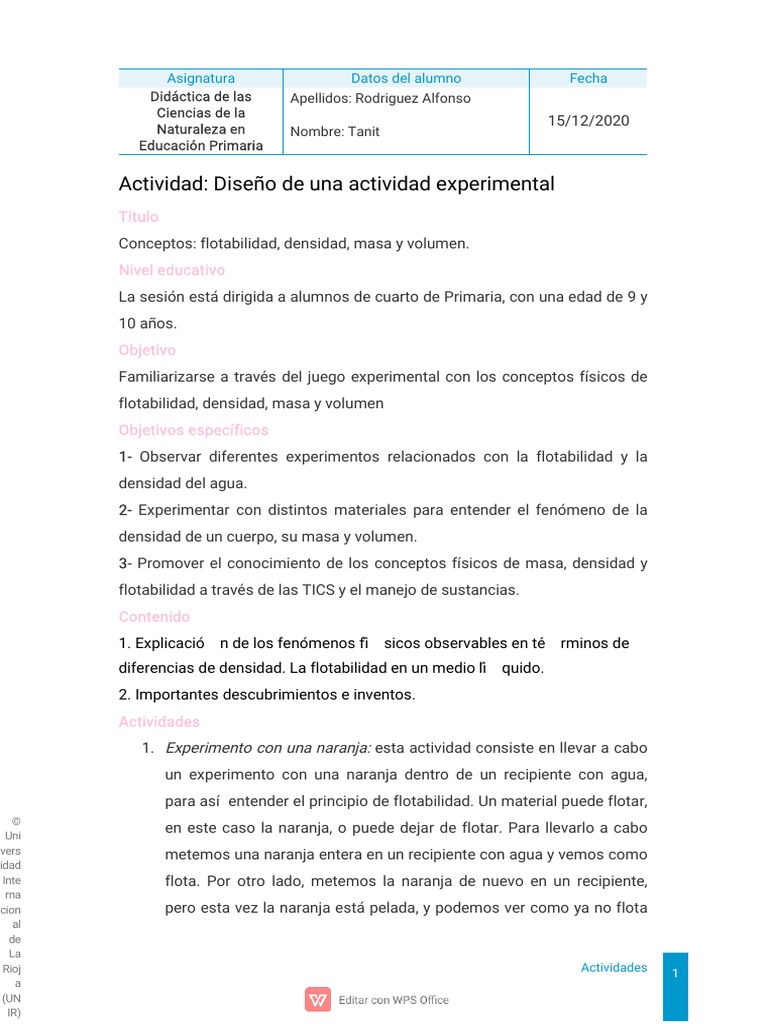 Actividad Diseño de Una Actividad Experimental | PDF