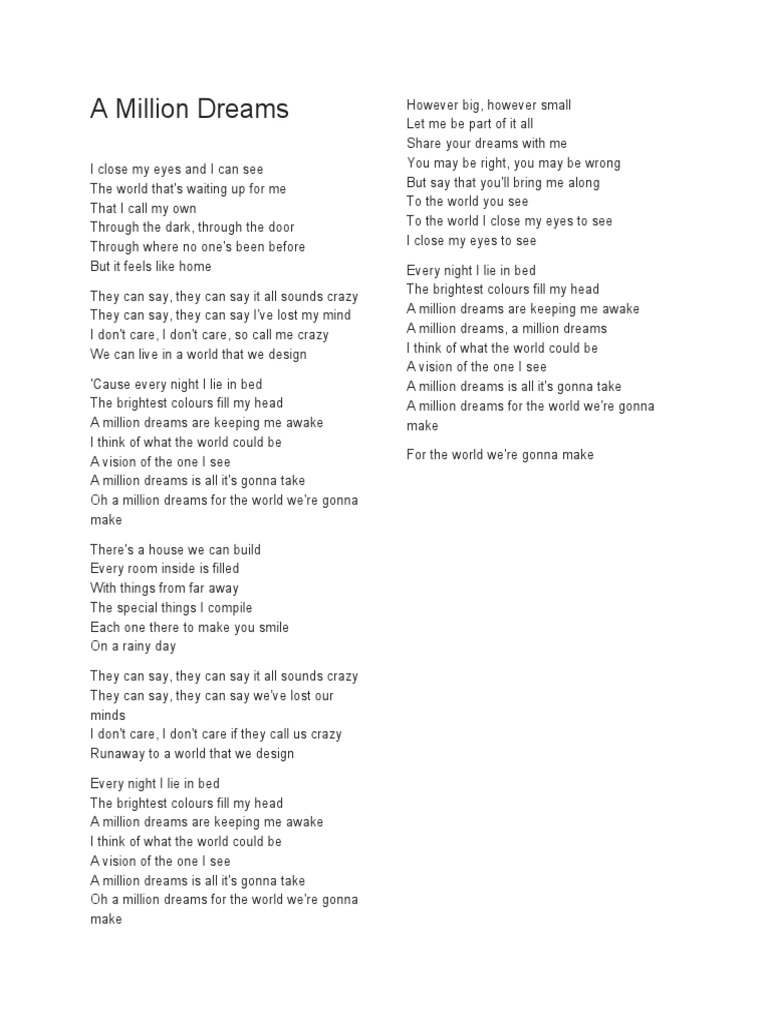 A Million Dreams Lyrics Summary | PDF
