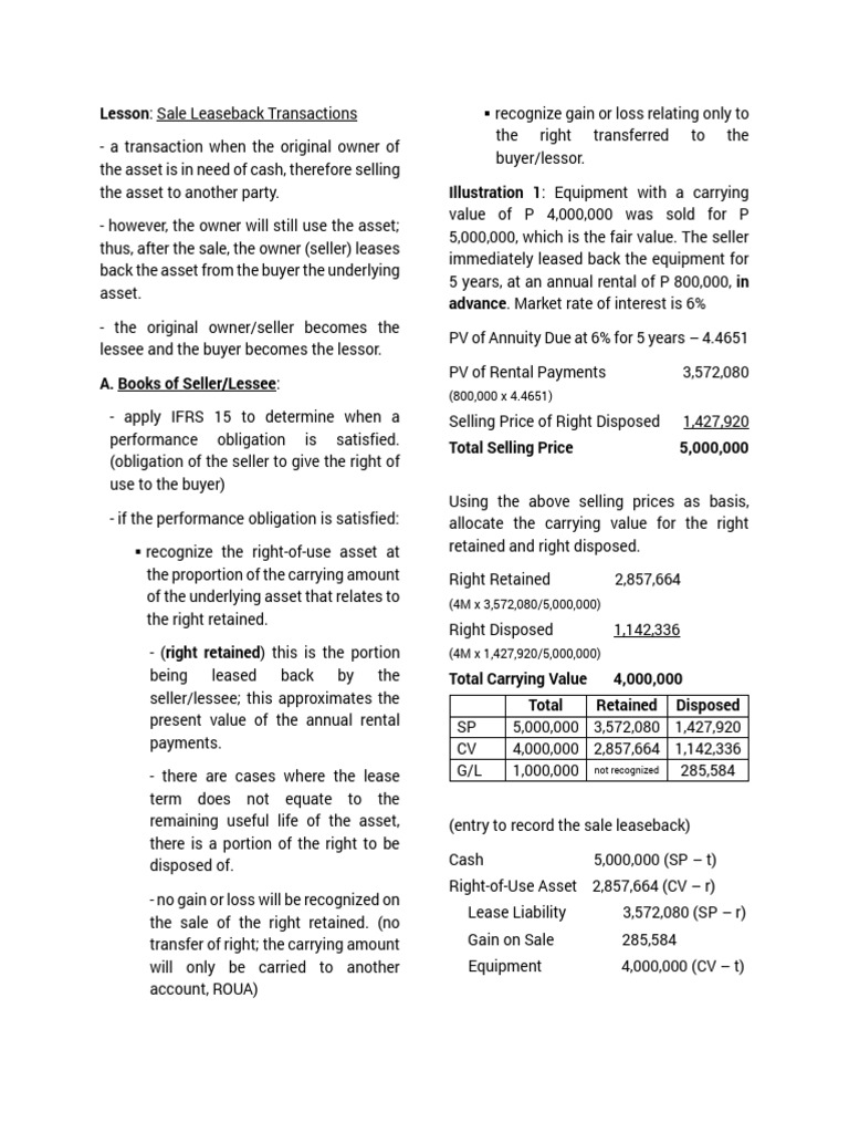 Sale Leaseback Transactions (Leases) | PDF | Lease | Fair Value