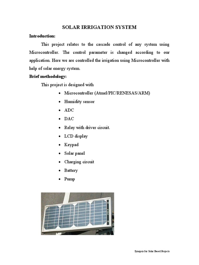016.solar Based Irrigation Control | PDF | Microcontroller | Solar Energy