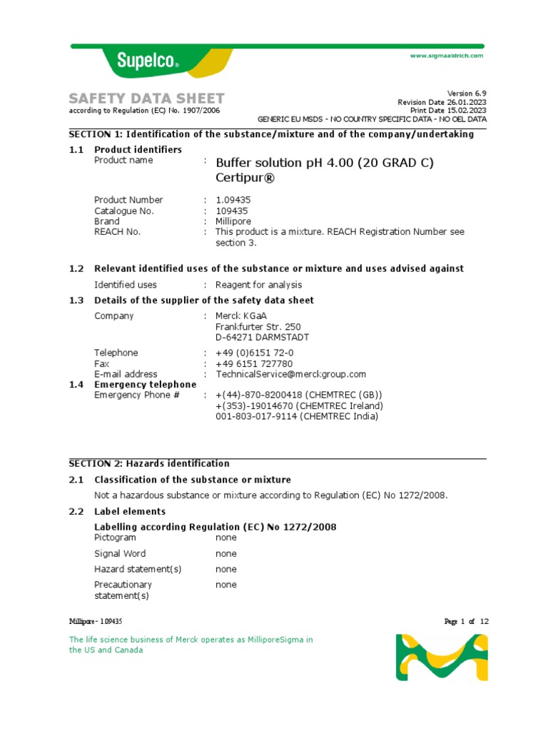 31 109435 Merck Sds Pdf Dangerous Goods Toxicity