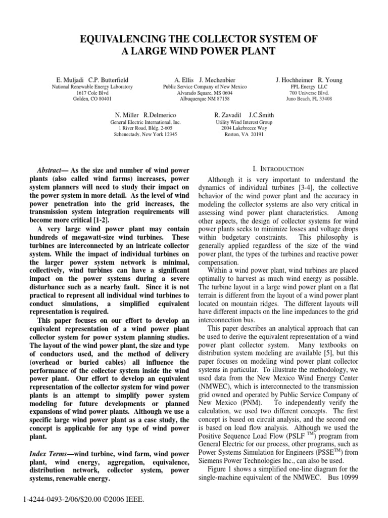 Equivalencing The Collector System of A Large Wind Power Plant (1-4244 ...