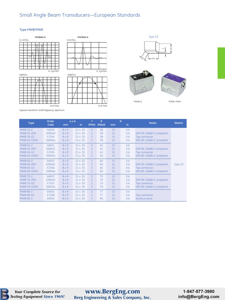 GE MWB MWK Small Angle Beams Transducers Data Sheet | PDF ...