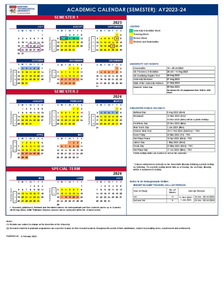 NTU Academic Calendar 2023-2024 | PDF | Festival | Holidays