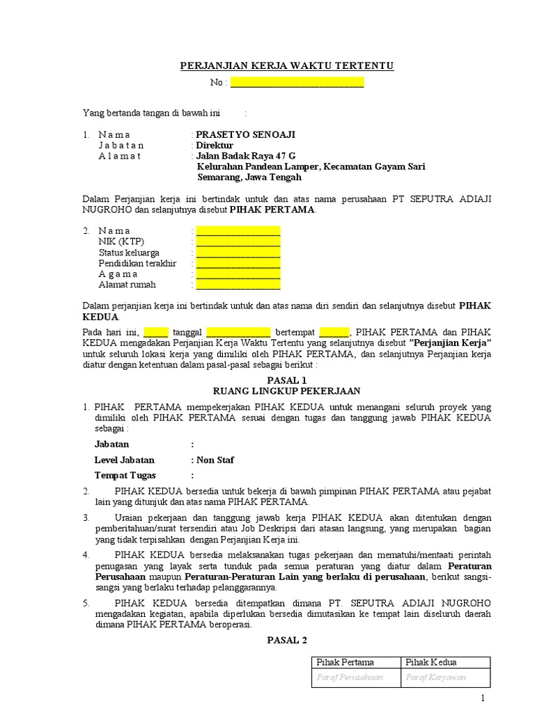 Draft PKWT-Non Staf | PDF