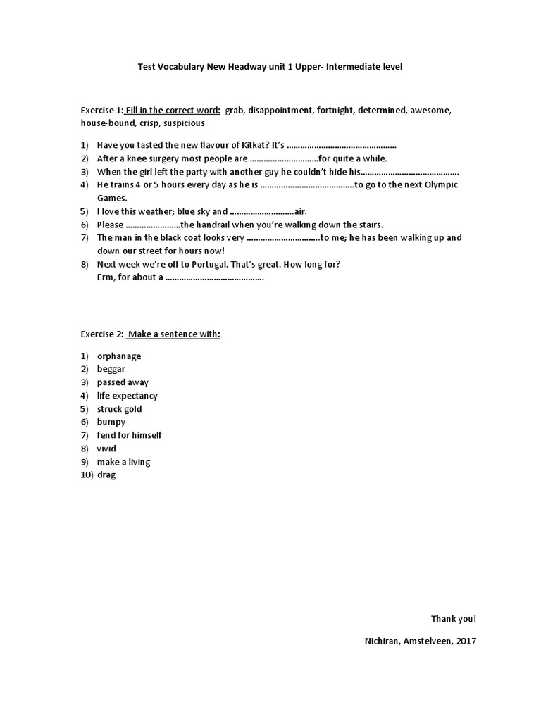 Upper-Intermediate Vocabulary Test | PDF | Home & Garden | Art