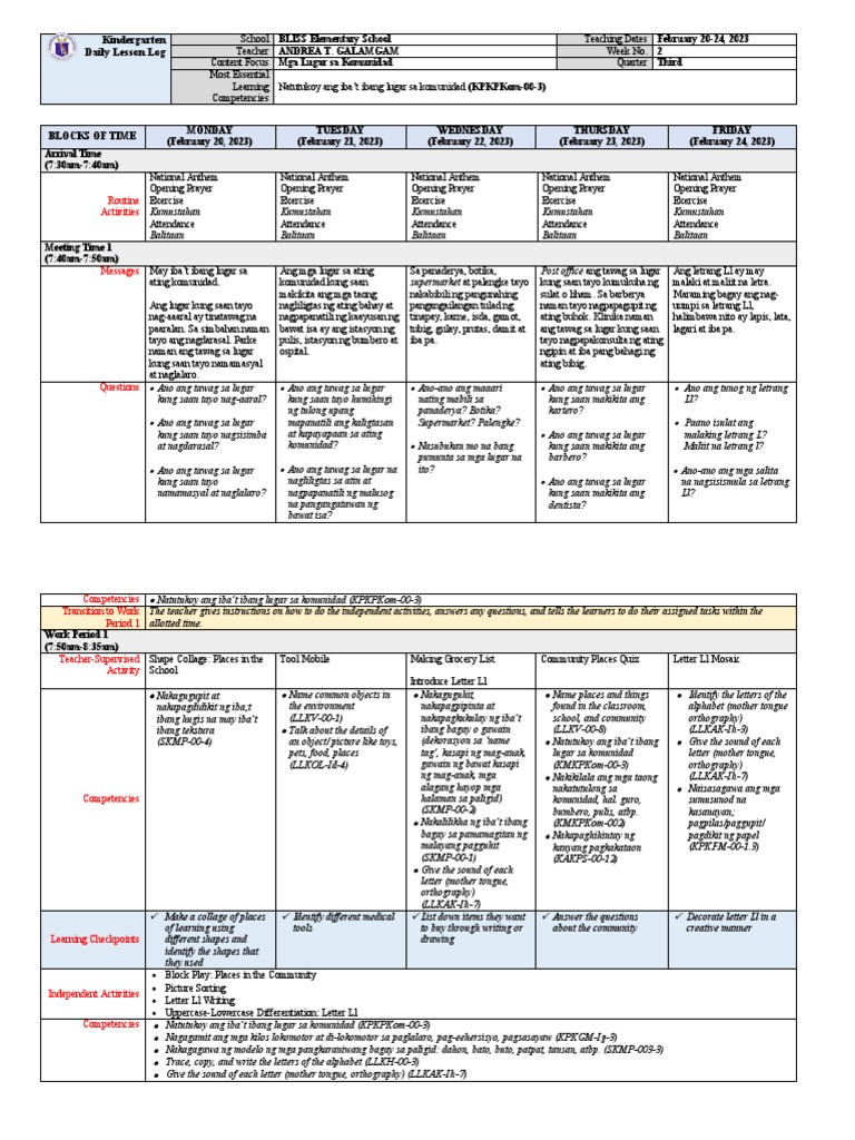 Kindergarten-DLL-MELC-Q3-Week 2 Asf | PDF