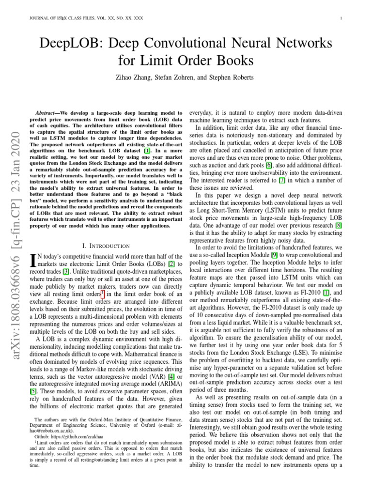 Deeplob: Deep Convolutional Neural Networks For Limit Order Books | PDF | Machine Learning ...