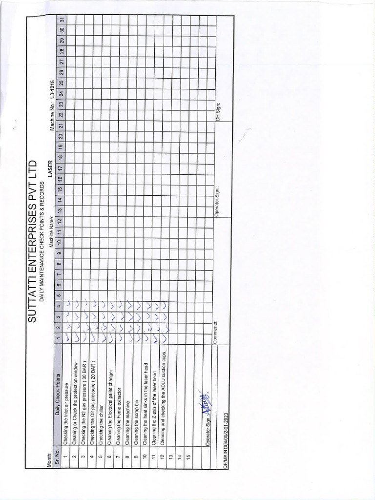 Maintaince Sheet | PDF