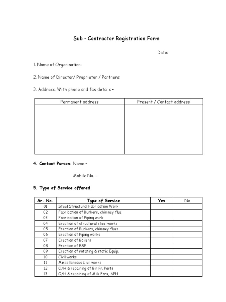 Contractor Registration Form | PDF | Chimney | Machinist Contractor Registration Form | PDF | Chimney | Machinist