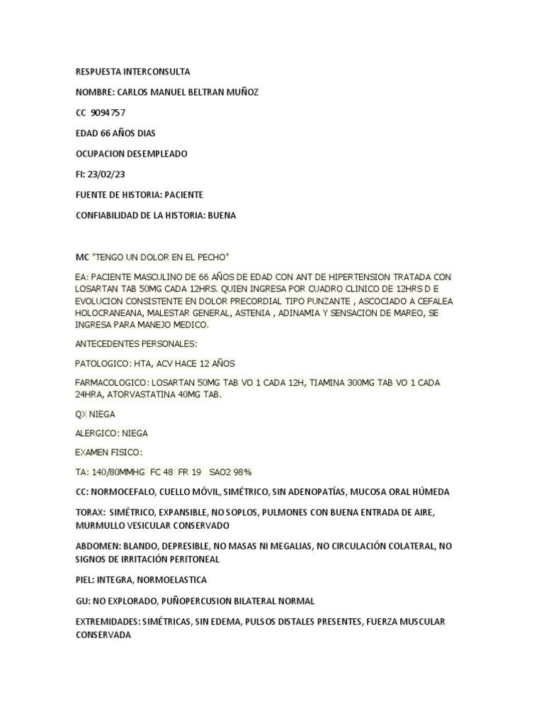 Respuesta Interconsulta JM 24 | PDF | Enfermedades y trastornos ...