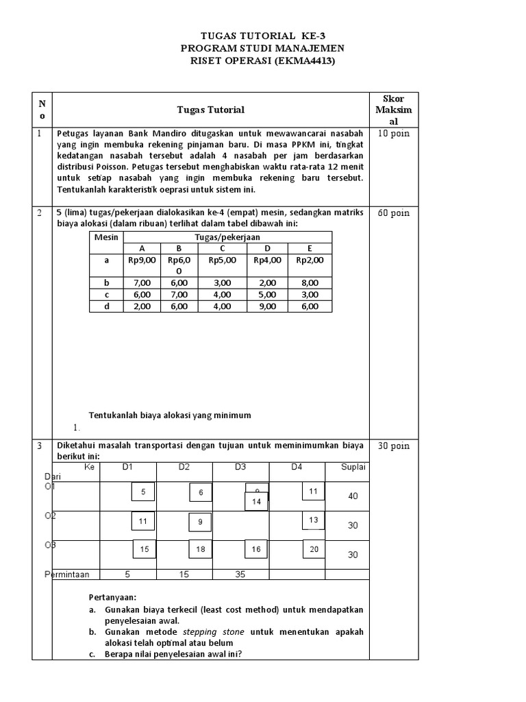 Tugas 3 - Ekma4413 Riset Operasi - Gilang Pramudya | PDF | Metode ... Tugas 3 - Ekma4413 Riset Operasi - Gilang Pramudya | PDF | Metode ...