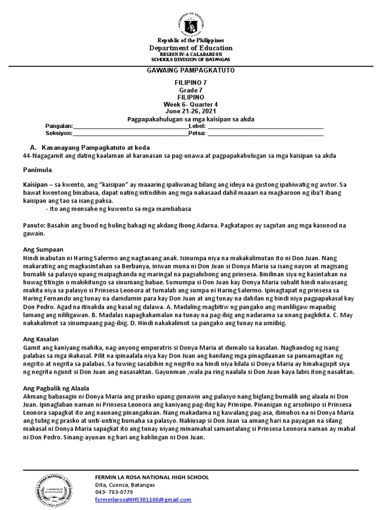LAS Filipino 7 4th-Quarter Week6 | PDF LAS Filipino 7 4th-Quarter Week6 | PDF