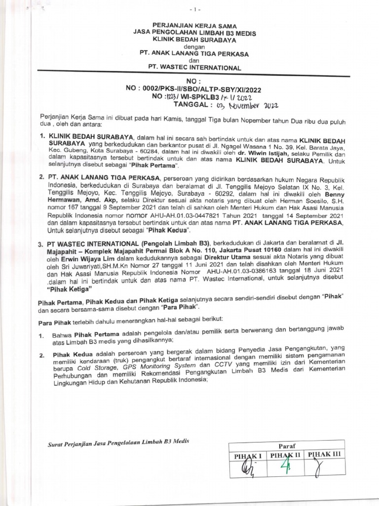 Scan MOU Klinik Bedah Surabaya Yang Suda Di TTD PT Wastec | PDF