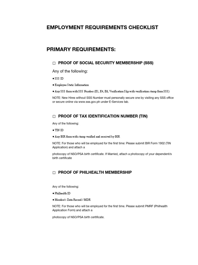 Employment Requirements Checklist | PDF | Payroll Tax | Government