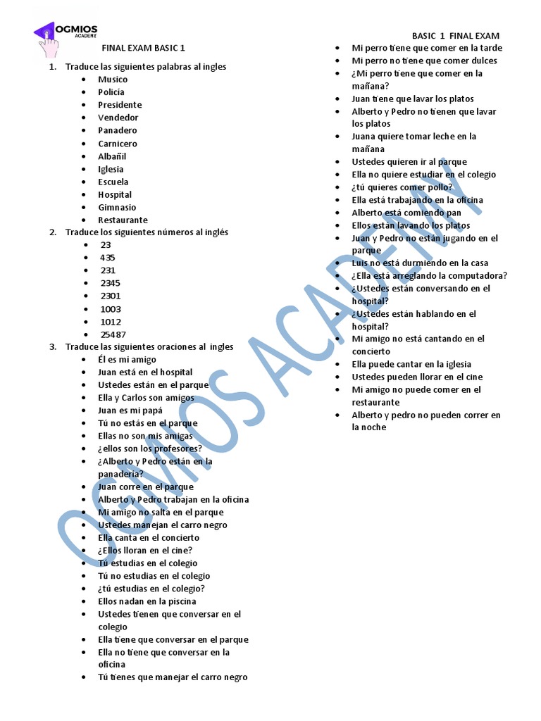 Final Exam Basic 1 | PDF