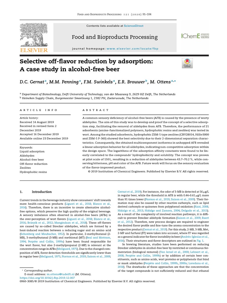 Off-Flavor Reduction in Alcohol-Free Beer | PDF | Adsorption | Brewing