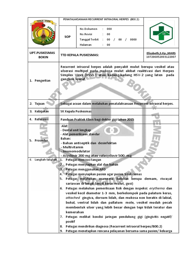 Penatalaksanaan Herpes Intraoral Recurrent | PDF