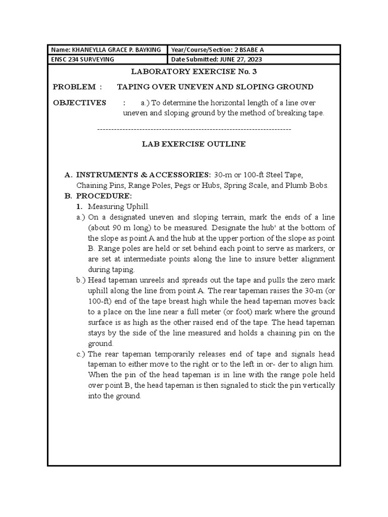 Lab 3 Ensc | PDF | Surveying | Metrology