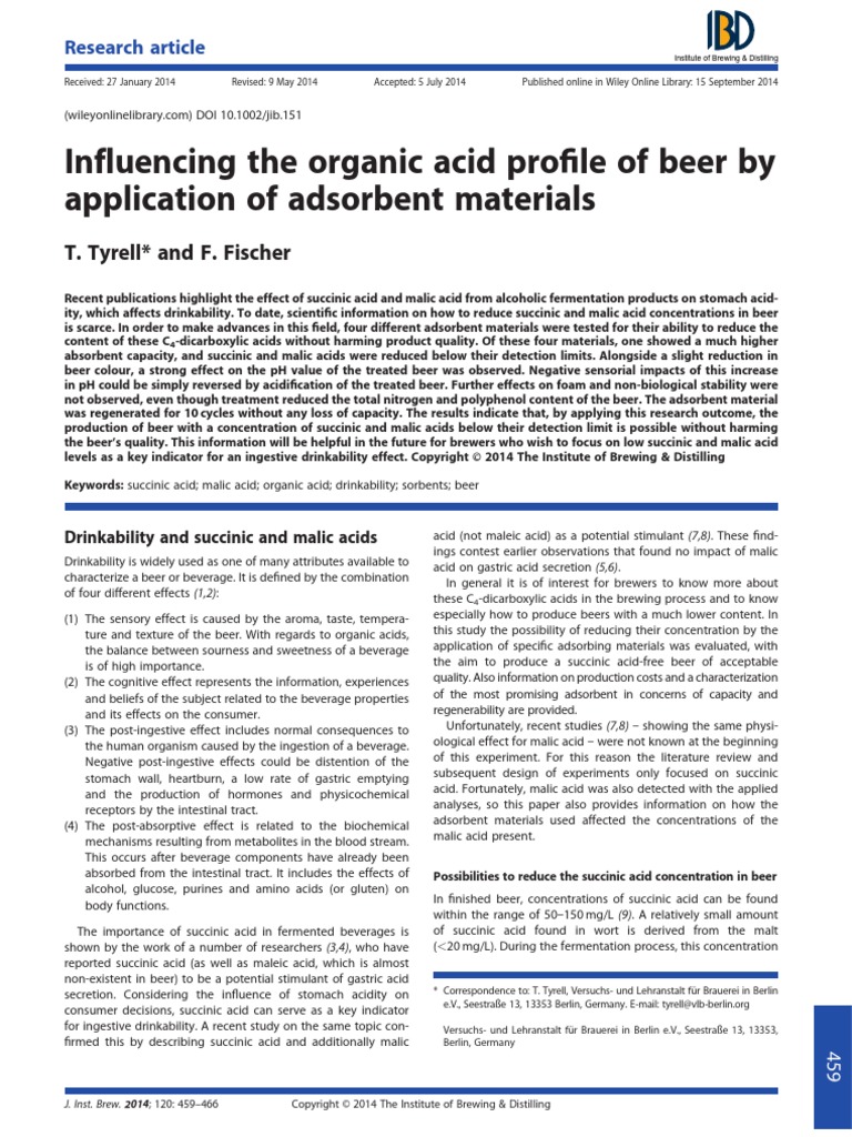Influencing The Organic Acid Profile of Beer by Application of ...