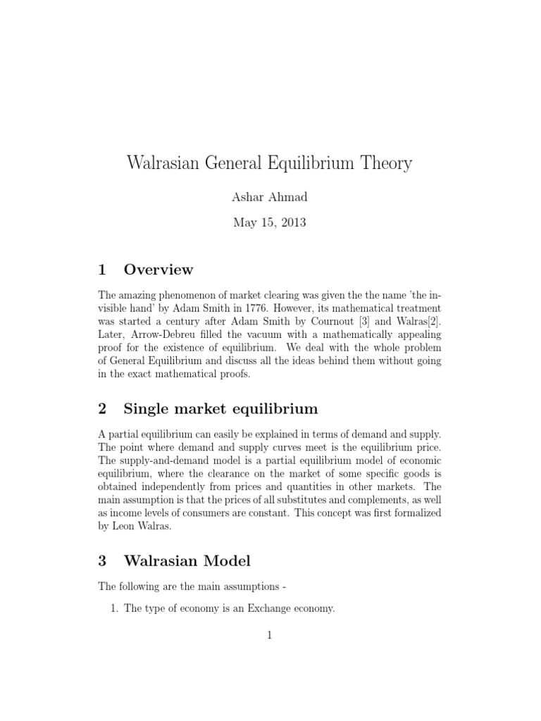 Walrasian General Equilibrium Theory | PDF | General Equilibrium Theory | Supply And Demand