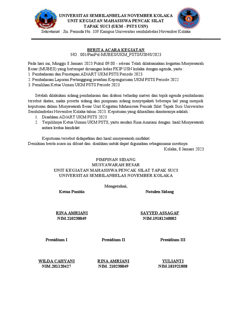 Berita Acara Mubes 2023 | PDF