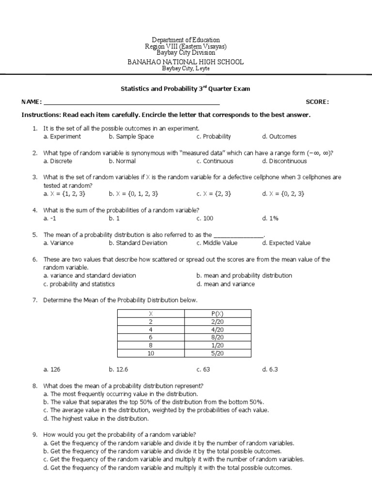 Statistics and Probability - 3rd Quarter | PDF | Sampling (Statistics ...