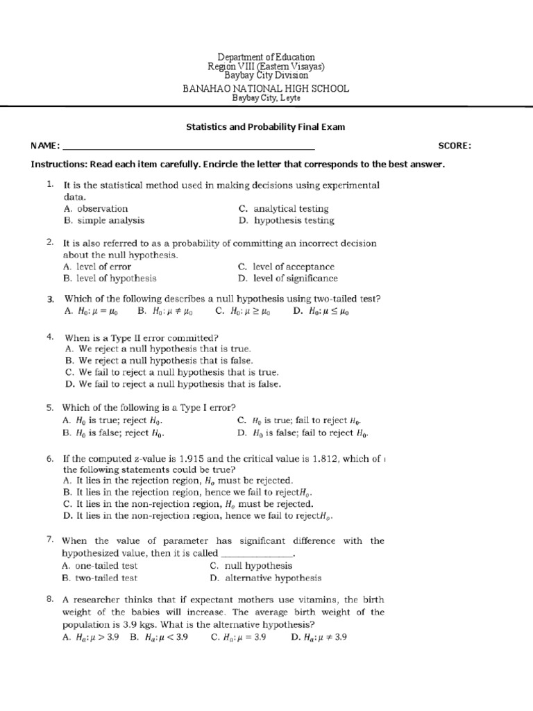 Statistics and Probability - 4th Quarter | PDF | Variance | Sampling ...