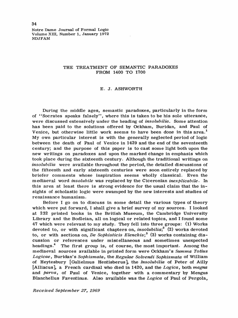 Semantic Paradoxes: 1400-1700 Analysis | PDF | Proposition | Truth