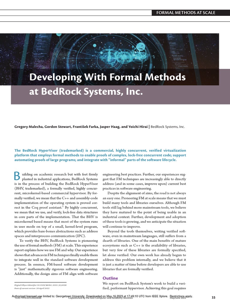 Developing With Formal Methods at BedRock Systems Inc. | PDF | C++ | Formal Verification