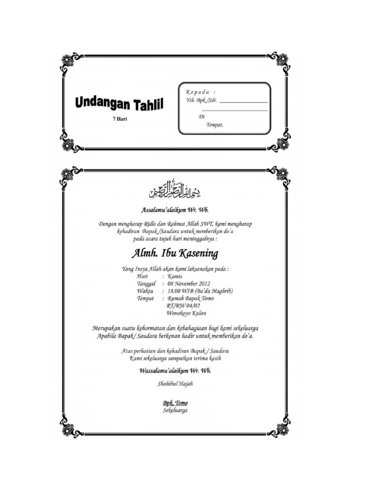 Contoh Undangan Tahlil 7 Hari | PDF