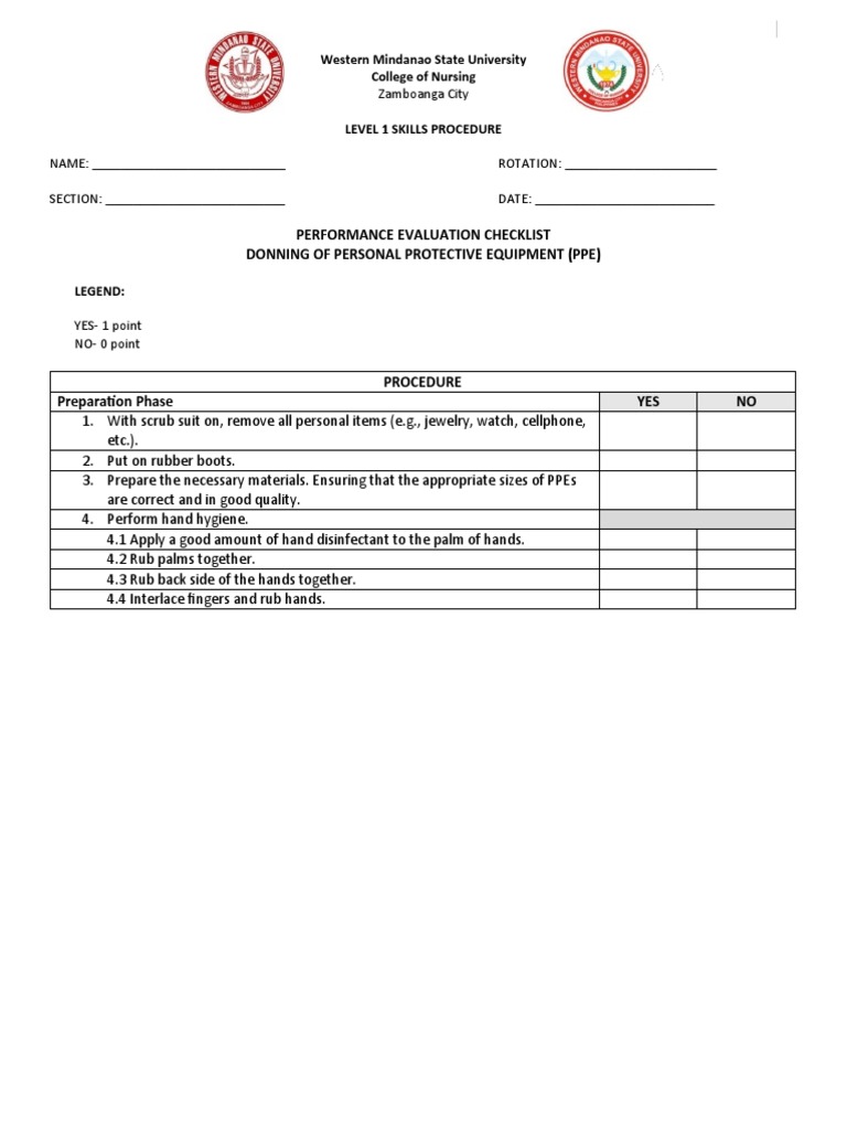 PPE Donning Skills Checklist | PDF | Personal Protective Equipment ...