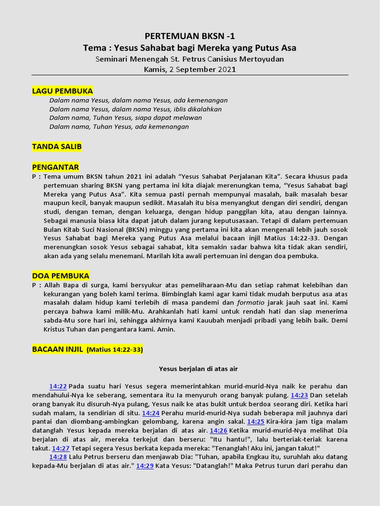 Renungan BKSN Minggu Pertama 2021-Yesus Sahabat Bagi Mereka Yang Putus Asa | PDF | Seni ...
