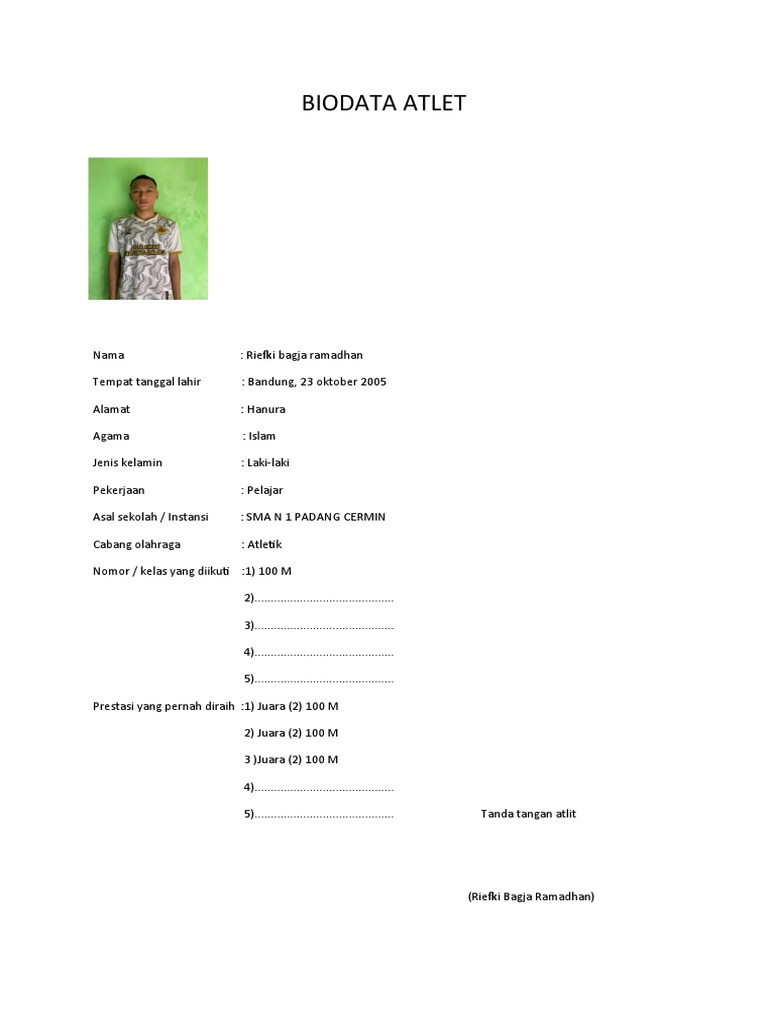 Biodata Atlet | PDF | Olahraga & Rekreasi