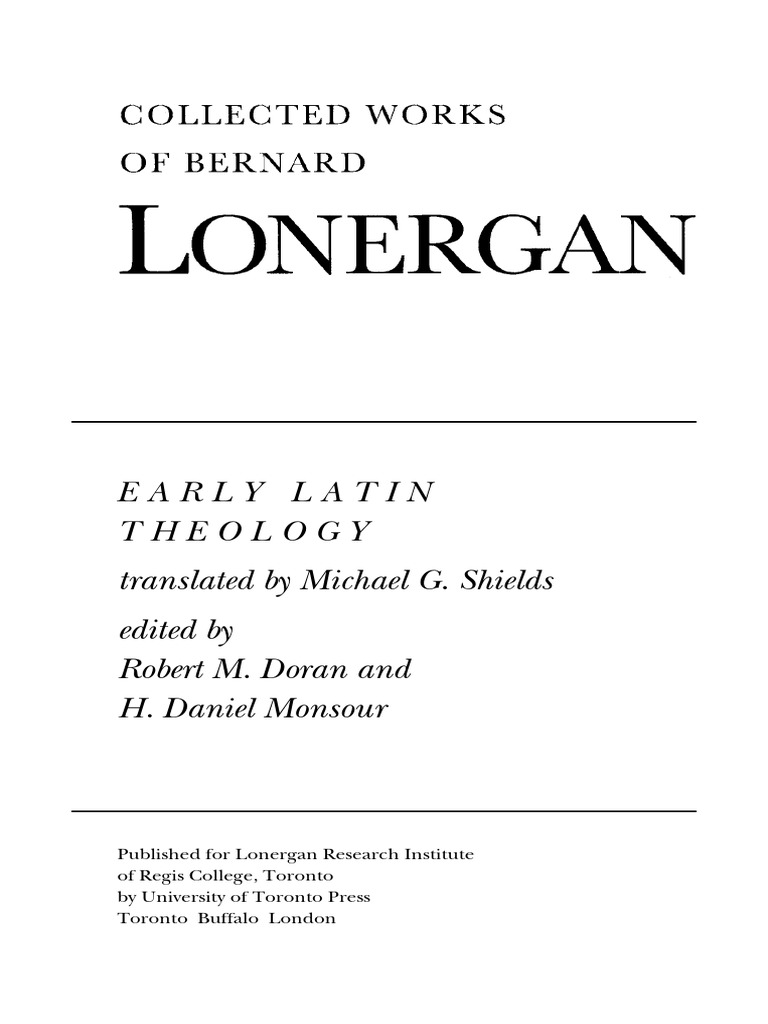 Early Latin Theology (Lonergan, Bernard) | PDF | Grace In Christianity ...