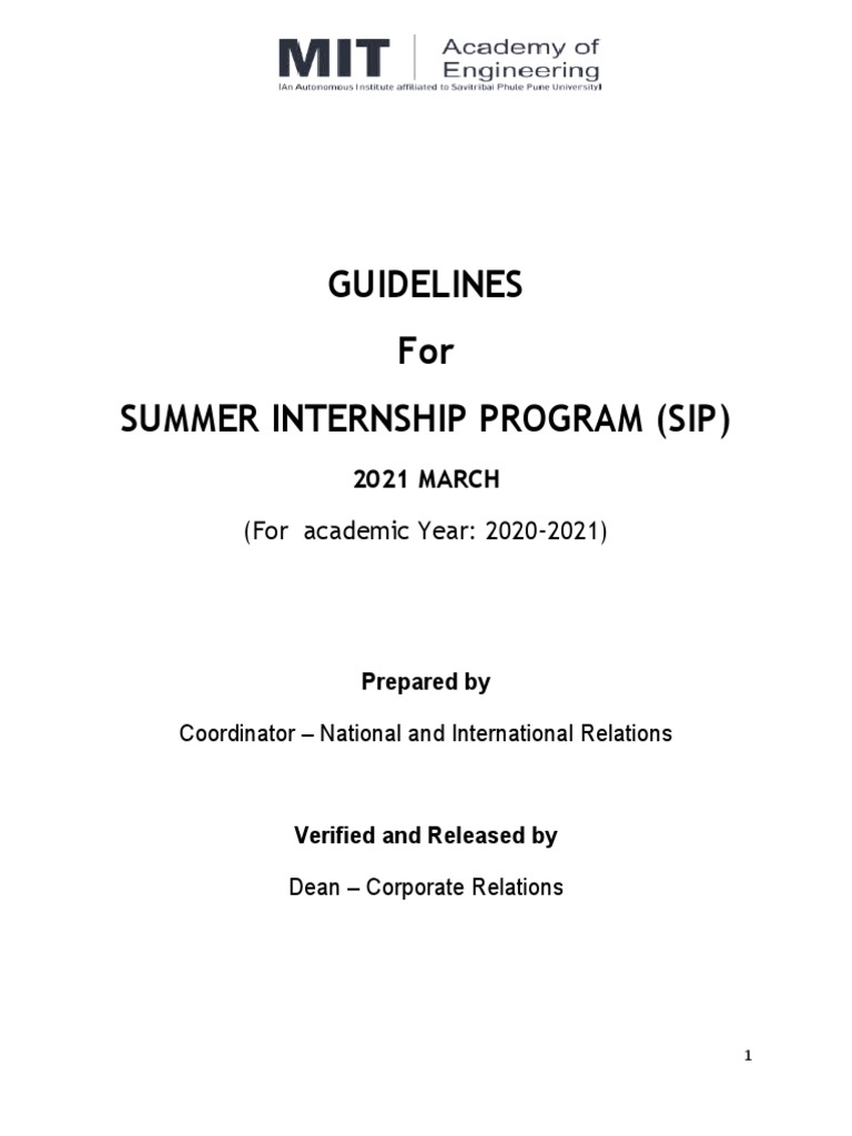 MIT AOE - SIP - Policy and Procedure - APRIL 2021 | PDF | Internship ...