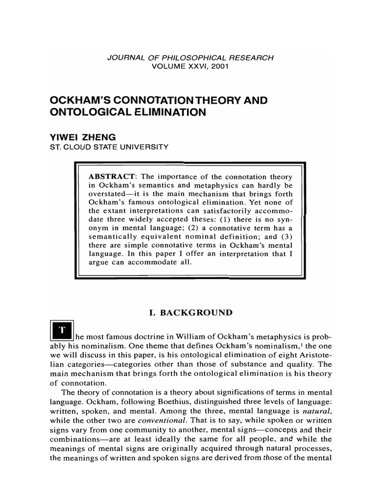 Zheng - Ockham's Connotation Theory | PDF | Proposition | Syntax