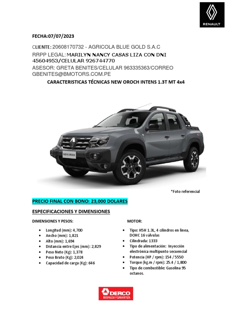 NEW OROCH INTENS 1.3T MT 4X4 (2) EMPRESA BLUE GOLD | PDF | Bienes ...