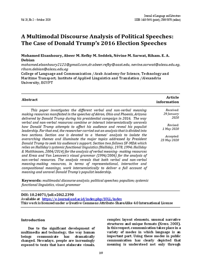 A Multimodal Discourse Analysis of Polit | PDF | Linguistics | Nonverbal Communication
