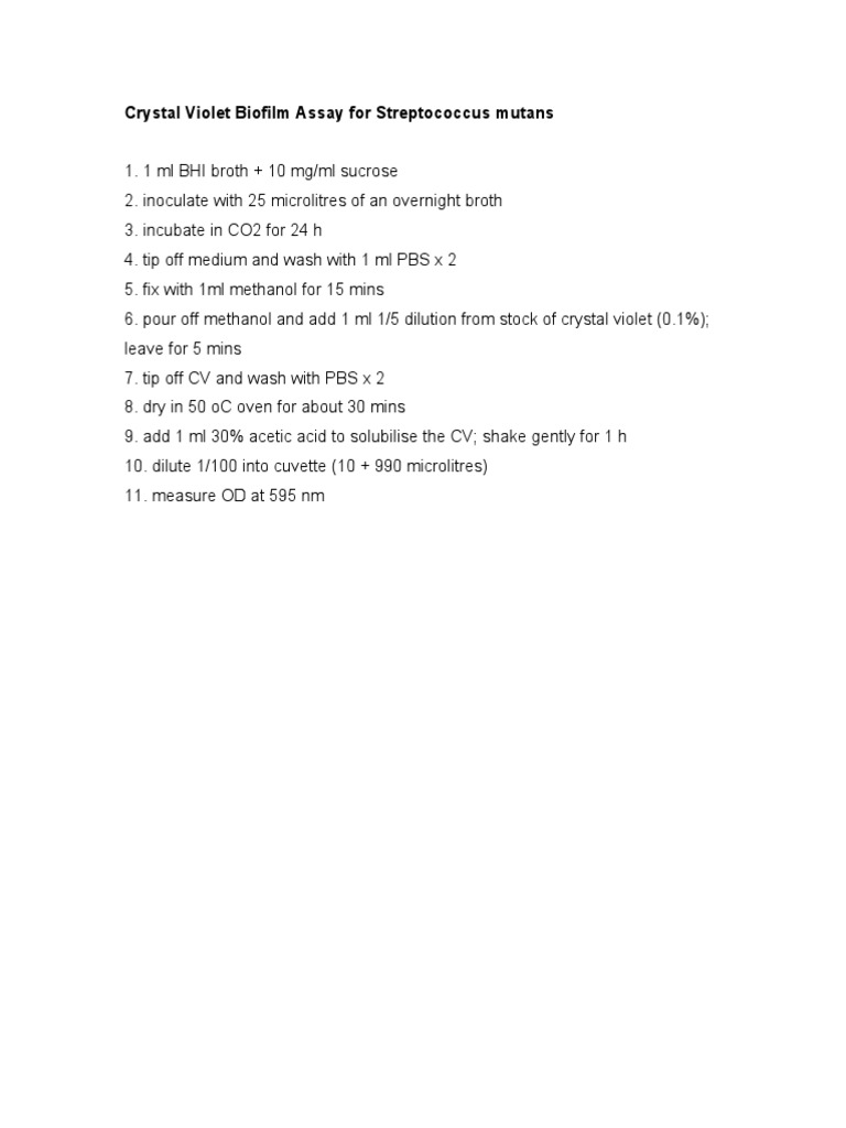 Crystal Violet Biofilm Assay for Streptococcus Mutans | PDF