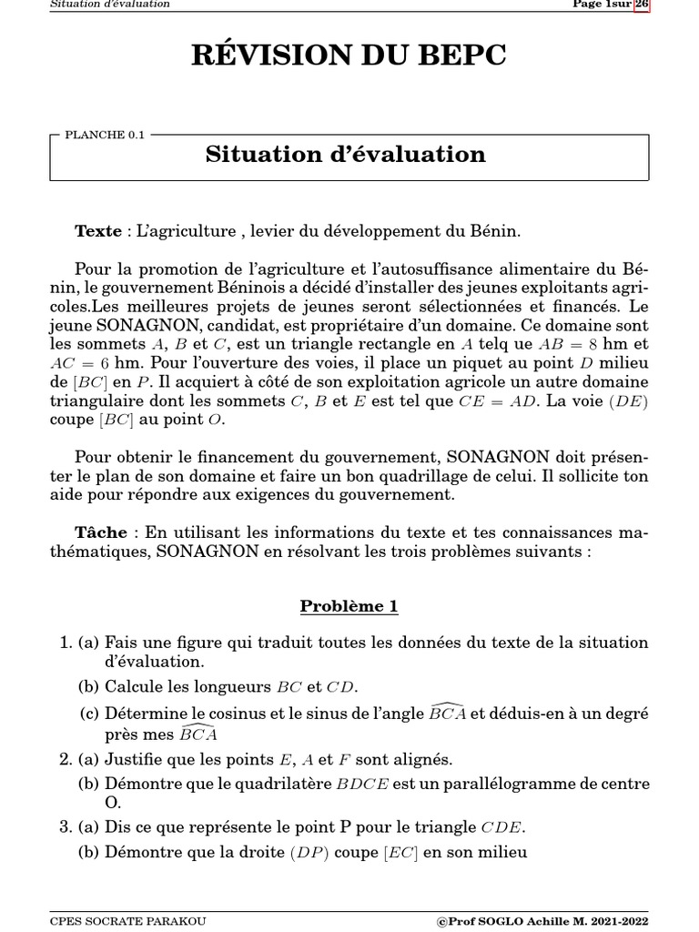 Planche de Revisio Bepc 2022 | PDF | Triangle | Coordonnées cartésiennes