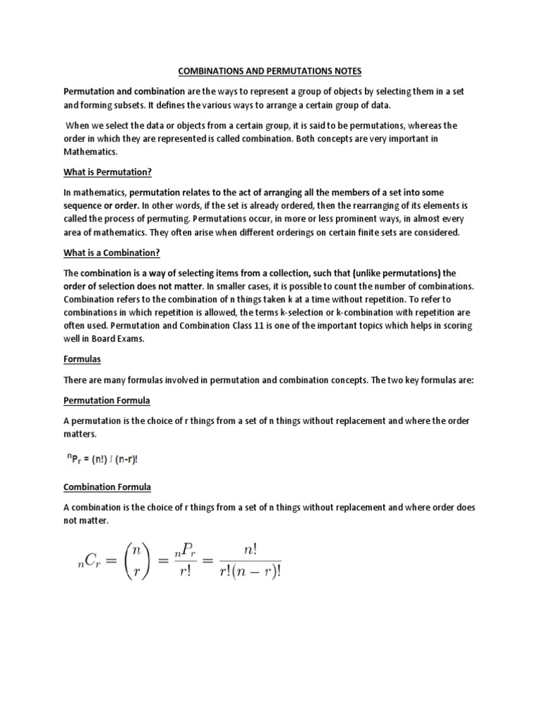 Combinations and Permutations Notes-1 | PDF | Permutation | Discrete ...