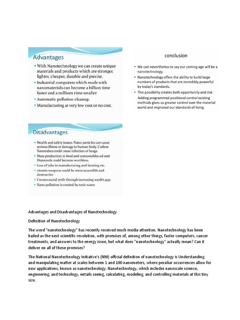 Advantages and Disadvantages of Nanotechnology | PDF | Nanotechnology | Nuclear Weapons