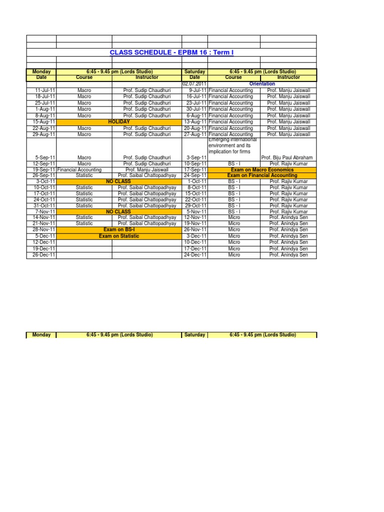 Class Schedule - Epbm 16: Term I | PDF