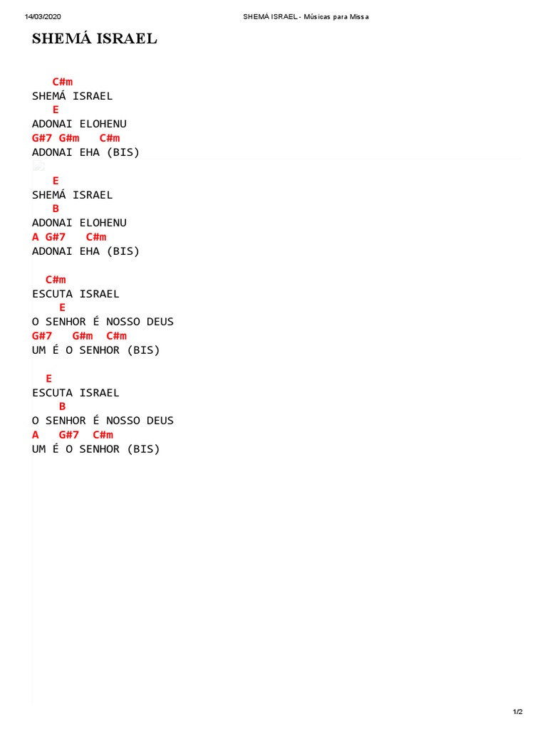 SHEMÁ ISRAEL - Músicas para Missa | PDF