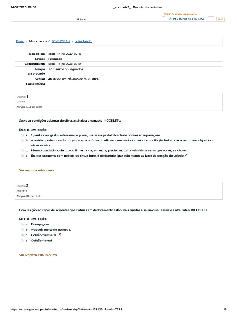 Atividade2 Revisão Da Tentativa | PDF | Tráfego