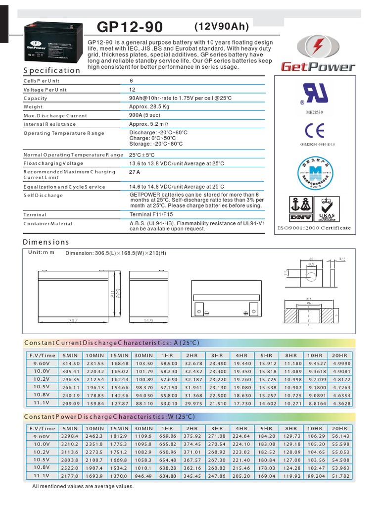 GetPower GP12-90 - 12v / 90ah (English Version) | PDF | Physical ...